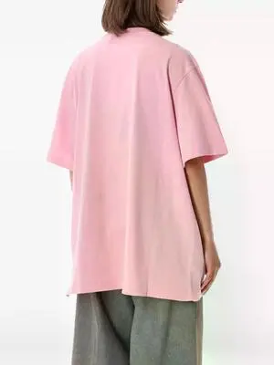 Attico Asymmetric-hem Logo-embroidered T-shirt - Pink