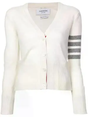 Thom Browne Striped Sleeve V-neck Cardigan - White