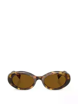 Miu Miu Logo Oval-frame Sunglasses - Brown