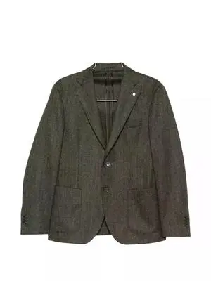 LUIGI BIANCHI Herringbone-weave Notched-lapel Blazer - Green