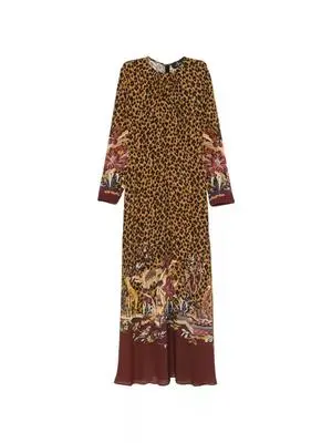 Etro Leopard-print Floral Border Maxi Dress