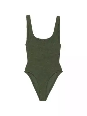 Hunza G Crinkle-effect Square-neck Swimsuit - Green