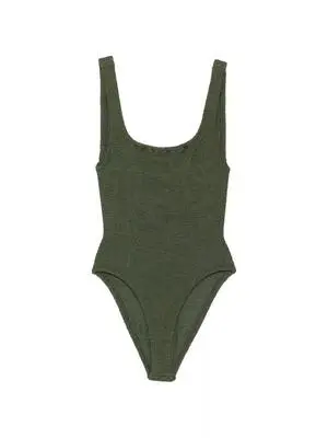 Hunza G Crinkle-effect Square-neck Swimsuit - Green