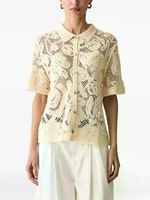 BENETTON Crochet-knit Floral-pattern Shirt - Neutrals