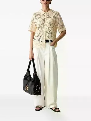 BENETTON Crochet Knit Floral Pattern Short Sleeve Shirt