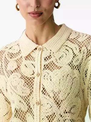 BENETTON Crochet Knit Floral Pattern Short Sleeve Shirt