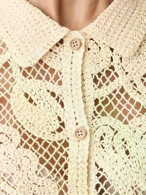 BENETTON Crochet Knit Floral Pattern Short Sleeve Shirt