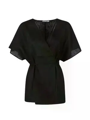 HINNOMINATE Wrap-style Linen Shirt
