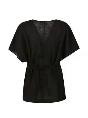 HINNOMINATE Wrap-style Linen Shirt