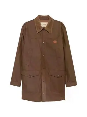 Valentino Garavani Corduroy-collar Logo-patch Coat - Brown