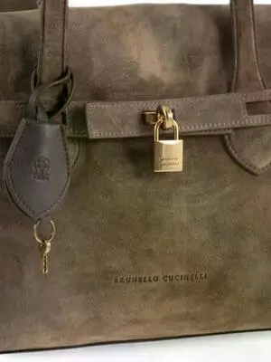 Brunello Cucinelli Padlock-detail Suede Shoulder Bag