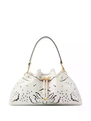JIMMY CHOO Cinch Broderie-anglaise Leather Shoulder Bag - White