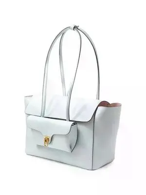 COCCINELLE Large Double Beat Pebbled Leather Shoulder Bag - White