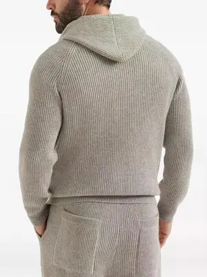 Brunello Cucinelli Cashmere English Rib Hooded Knit Sweatshirt - Grey