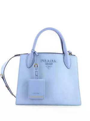 Prada Monochrome Saffiano With City Calf Small Tote Bag - Blue