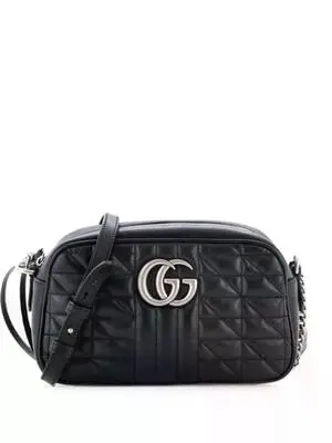 Gucci Gg Marmont Shoulder Bag Mixed Matelasse Leather Small Crossbody Bag - Black