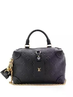 LOUIS VUITTON Petite Malle Souple Handbag Monogram Empreinte Leather Shoulder Bag - Black