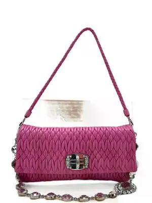 Miu Miu Nappa Crystal Matelassé Shoulder Bag - Pink