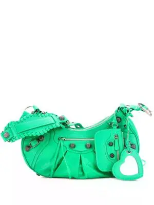 Balenciaga Le Cagole Leather Shoulder Bag With Giant Studs - Green