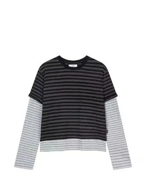STUDIO TOMBOY Striped Layered Long-sleeve Cotton T-shirt - Black
