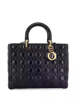 Dior Lady Cannage Quilt Lambskin Large Satchel - Black