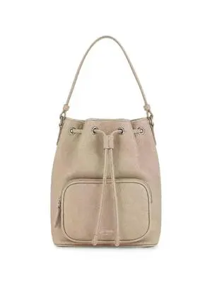 LA ROSE Drawstring Zip Bucket Bag - Neutrals