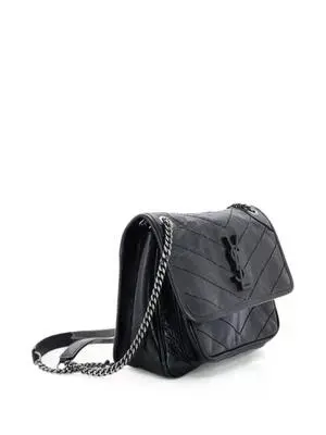 Saint Laurent Niki Chain Flap Bag Matelasse Chevron Leather Baby Shoulder Bag - Black