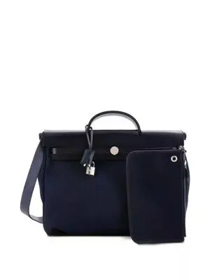 Hermès Herbag Zip Leather And Toile 39 Satchel - Blue