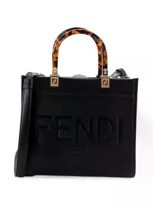Fendi Sunshine Shopper Leather Small Tote Bag - Black
