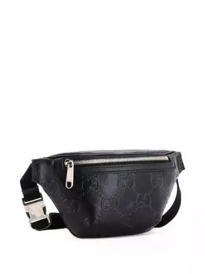 Gucci Gg Embossed Perforated Leather Belt Bag - Black