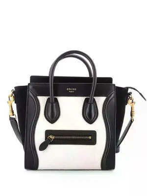 Celine Bicolor Luggage Bag Grainy Leather Nano Crossbody Bag - Black