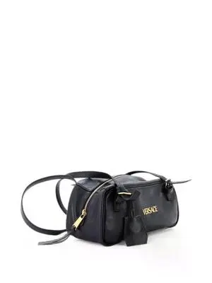 Versace Tag Bowling Bag Leather Large Handbag - Black