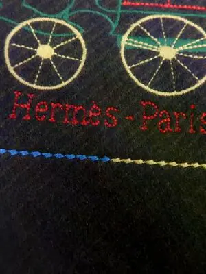Hermès Embroidered Fringed Scarf