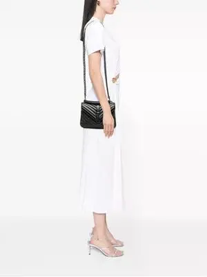 Saint Laurent Medium Chevron Sheepskin Monogram College Bag - Black