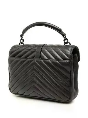 Saint Laurent Medium Chevron Sheepskin Monogram College Bag - Black