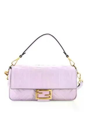 Fendi Baguette Nm Bag Zucca Embossed Leather Medium Crossbody Bag - Purple