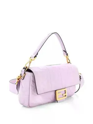 Fendi Baguette Nm Zucca Embossed Leather Medium Crossbody Bag - Purple