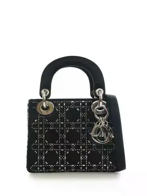 Dior 2017 Mini Satin Cannage Crystal Embellished Lady Satchel - Black