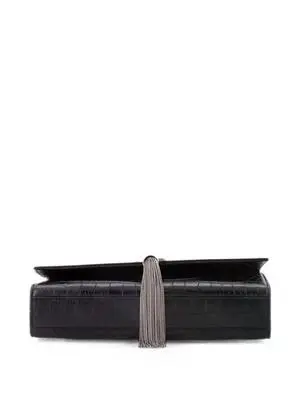 Saint Laurent Classic Monogram Tassel Crocodile Embossed Leather Medium Crossbody Bag