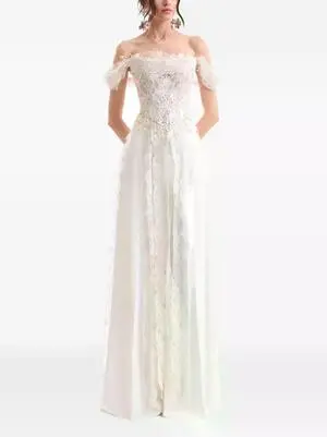GEMY MAALOUF Embroidered Lace-trim Maxi Dress