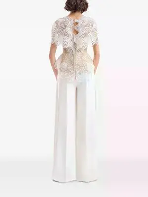 GEMY MAALOUF Embroidered Scalloped-edge Bolero - White