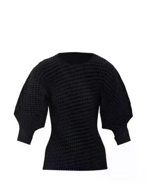 Issey Miyake Sleek Pleats Puff-sleeve Blouse - Black