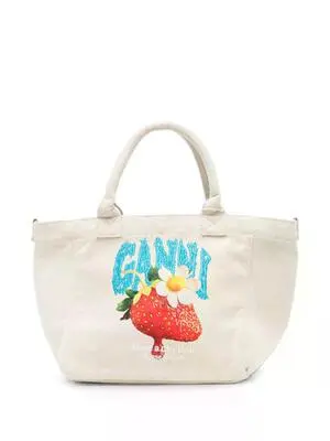 GANNI Graphic-print Tote Bag - Neutrals