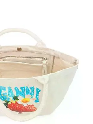 GANNI Graphic Print Canvas Tote Bag - Neutrals