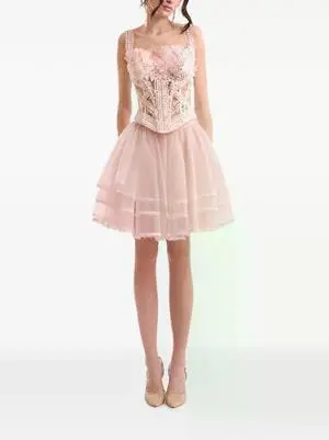 GEMY MAALOUF Lace-trimmed Tiered Short Skirt - Pink