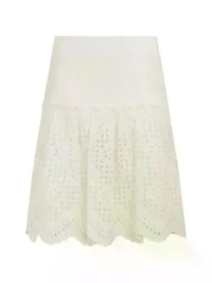 Alberta Ferretti Broderie-anglaise Wavy-hem Midi Skirt