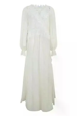 Alberta Ferretti Sangallo Lace Long Day Dress - White