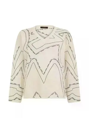 MOORER Geometric-pattern V-neck Sweater - Neutrals