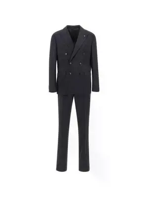 MANUEL RITZ Double-breasted Virgin Wool Suit - Blue