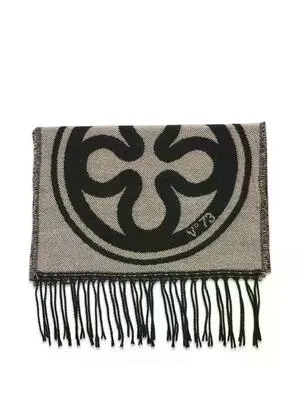 V°73 Logo-print Frayed Scarf - Black